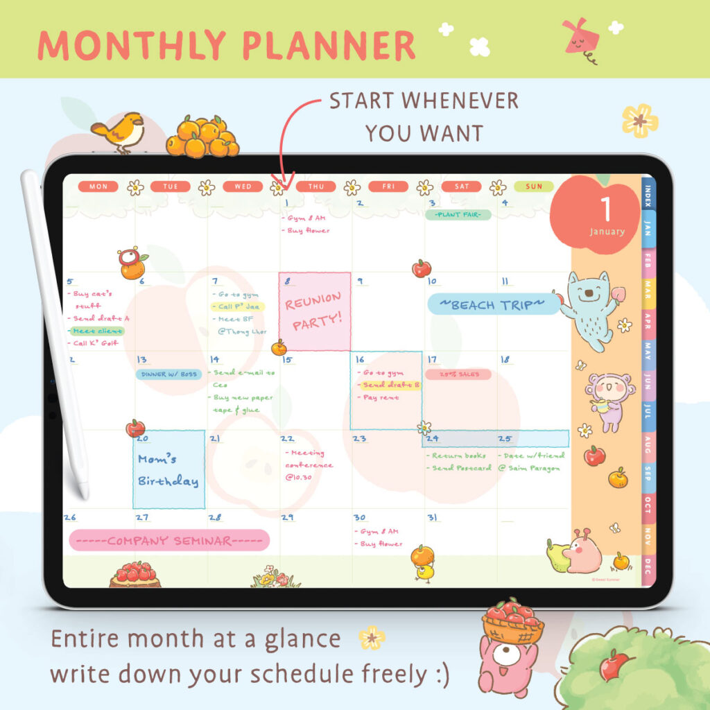 Monthly Planner (Blank), Digital Planner Goodnotes, iPad Planner ...