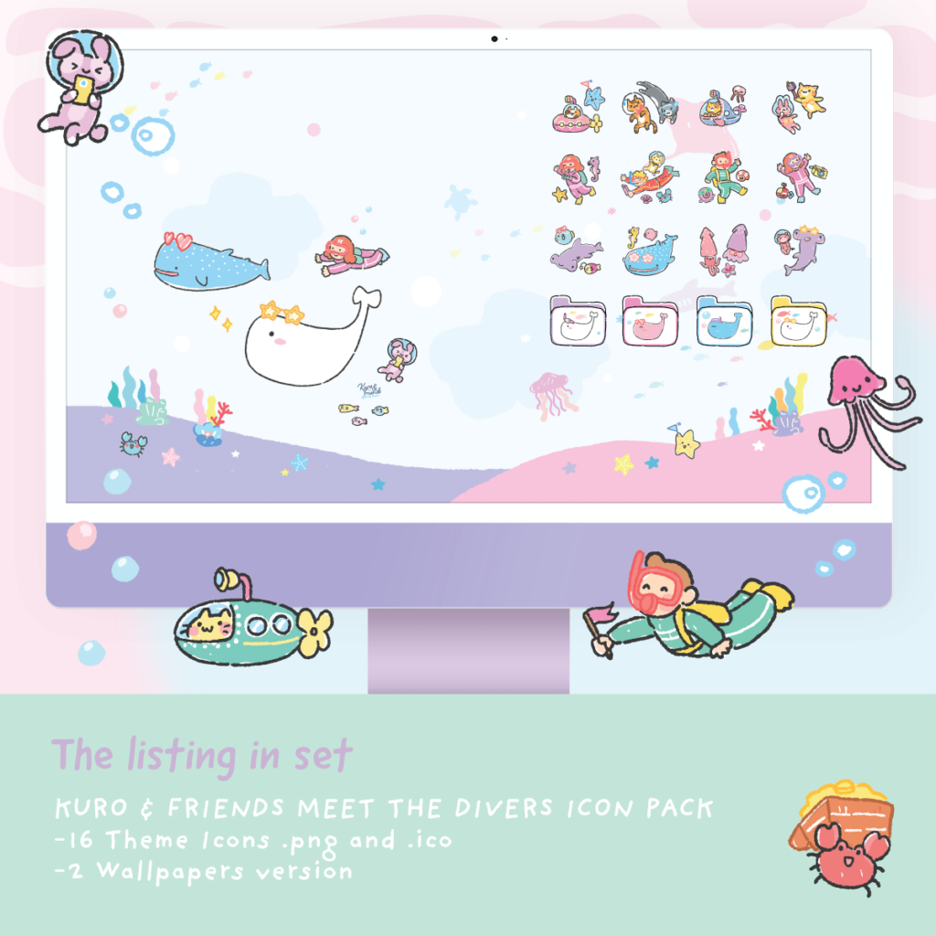 Desktop Icon Pack -Kuro – Digital Product : Sugar Morning