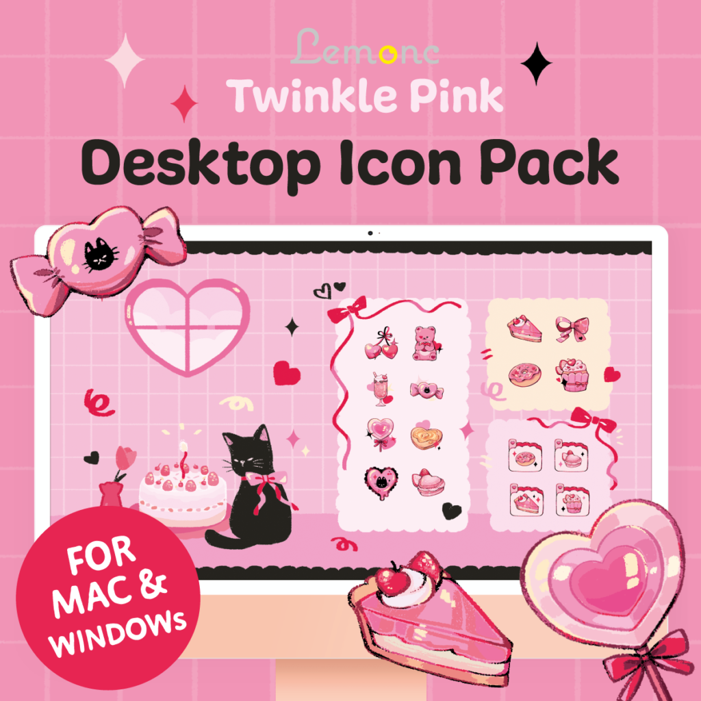Desktop Icon Pack -Twinkle Pink_Lemonc – Digital Product : Sugar Morning