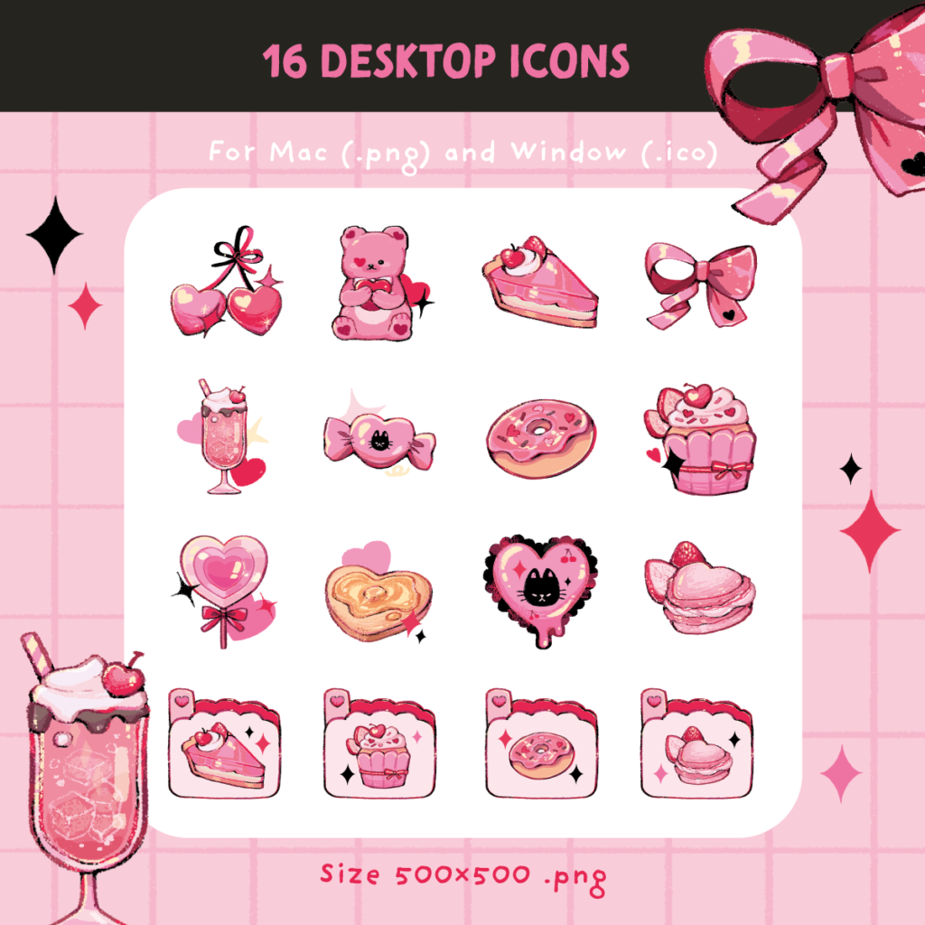 Desktop Icon Pack -Twinkle Pink_Lemonc – Digital Product : Sugar Morning