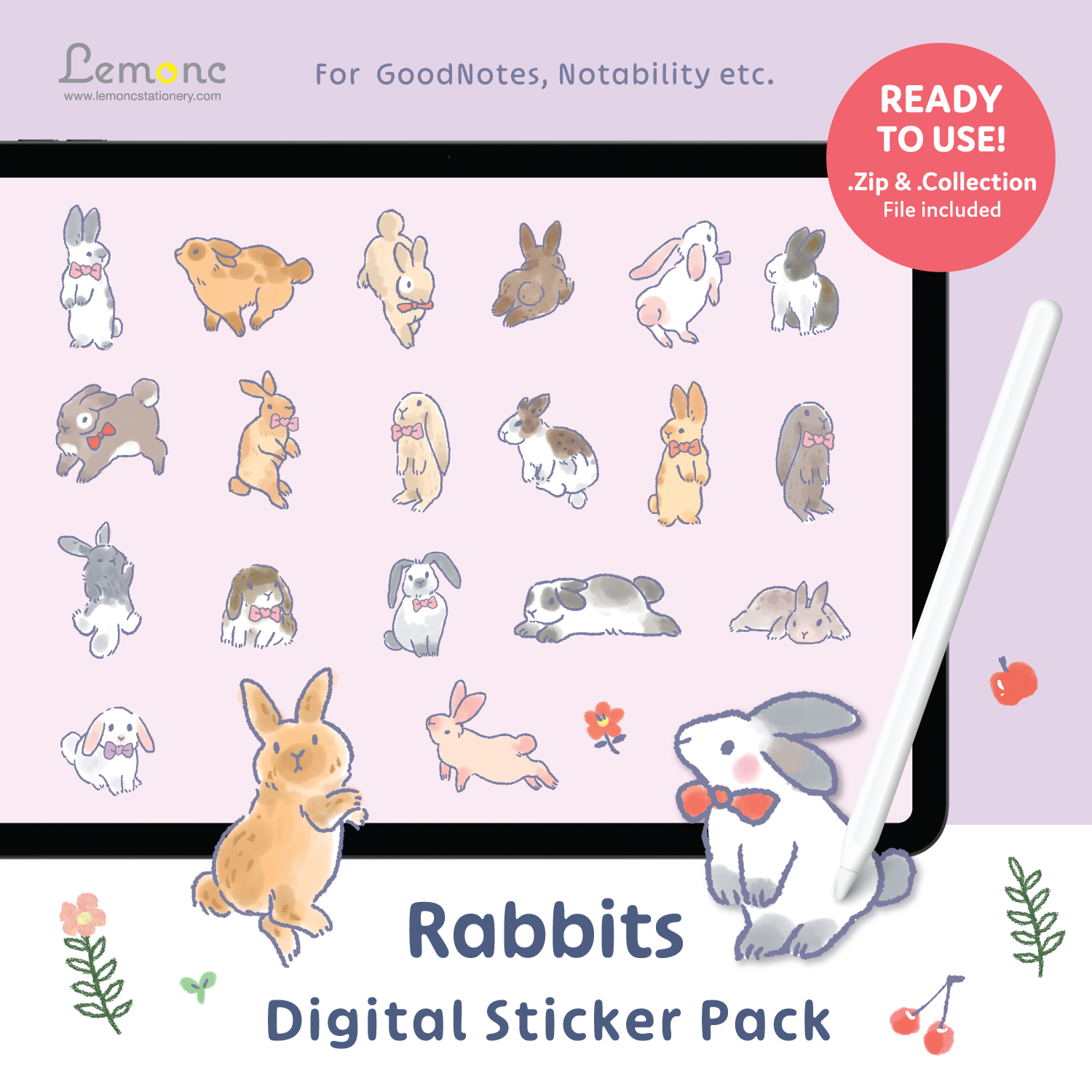 Digital Stickers Pack – Rabbits – Digital Product : Sugar Morning